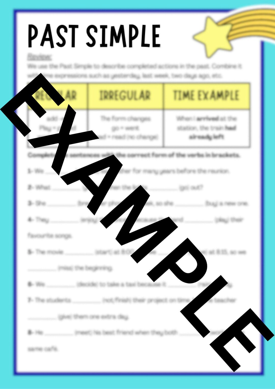 Past Simple - Level B1-B2 Worksheet - Etsy