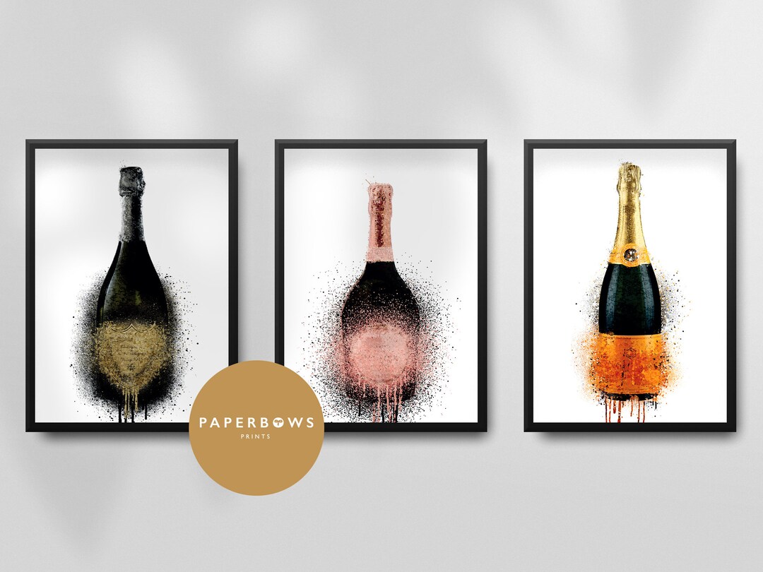 Champagne Splatter Print Set: Home Bar Kitchen Wall Art - Etsy UK
