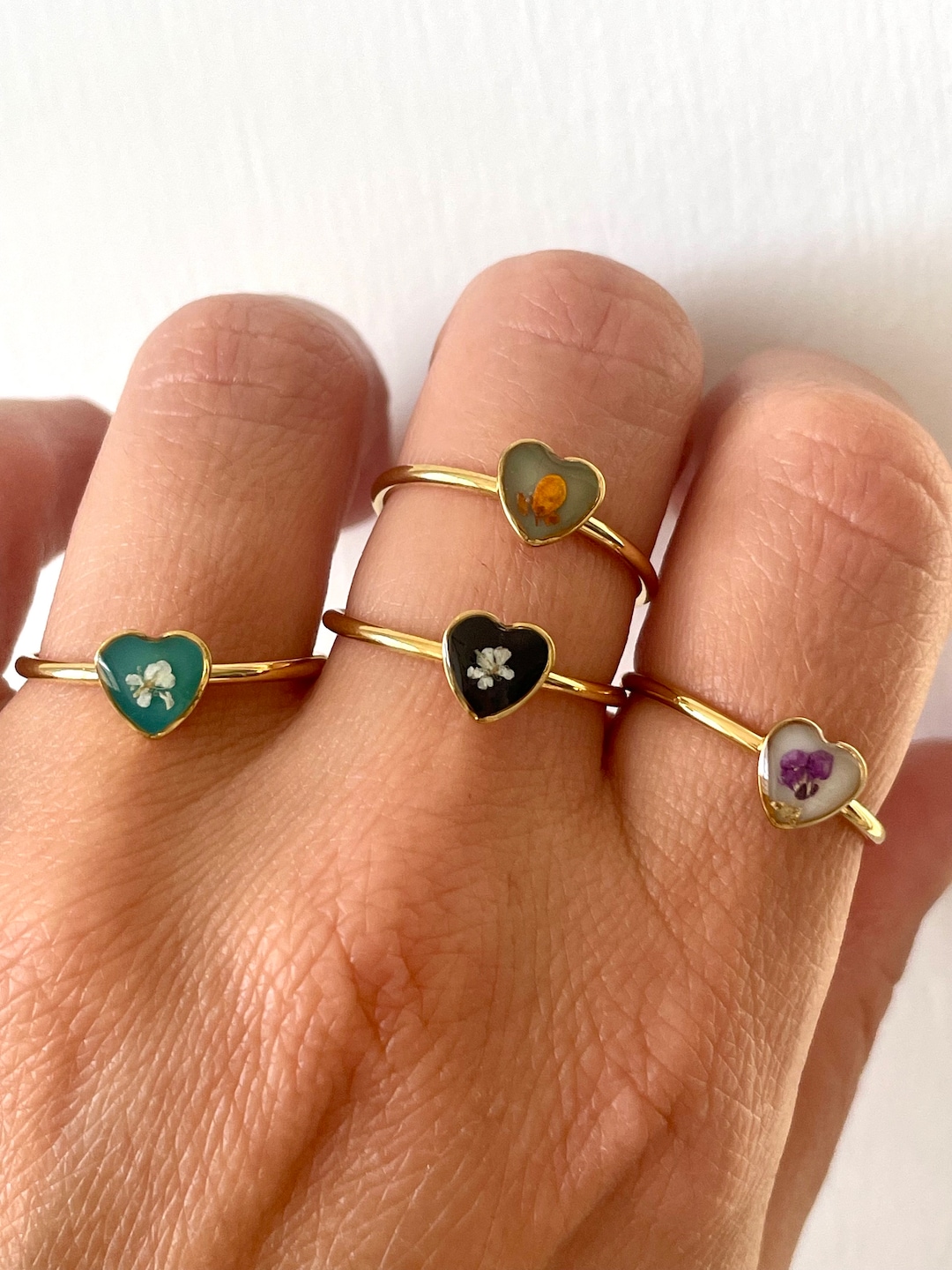 Miniature Botanic Heart Ring, Gold Plated, Real Flower Resin - Etsy