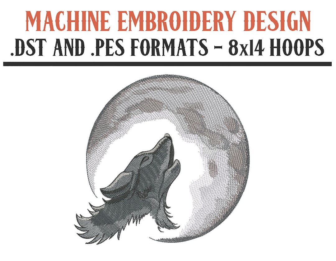 Howling Wolf and Full Moon - Machine Embroidery Design - Digital ...