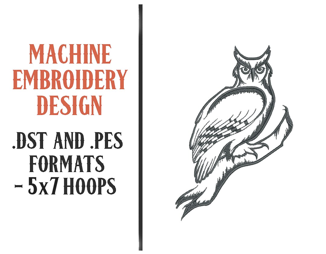 Great Horned Owl on Branch - One Color - Machine Embroidery Design ...