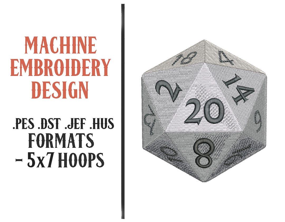 20 Sided Dice - Machine Embroidery Design - Digital Download - 5X7 ...