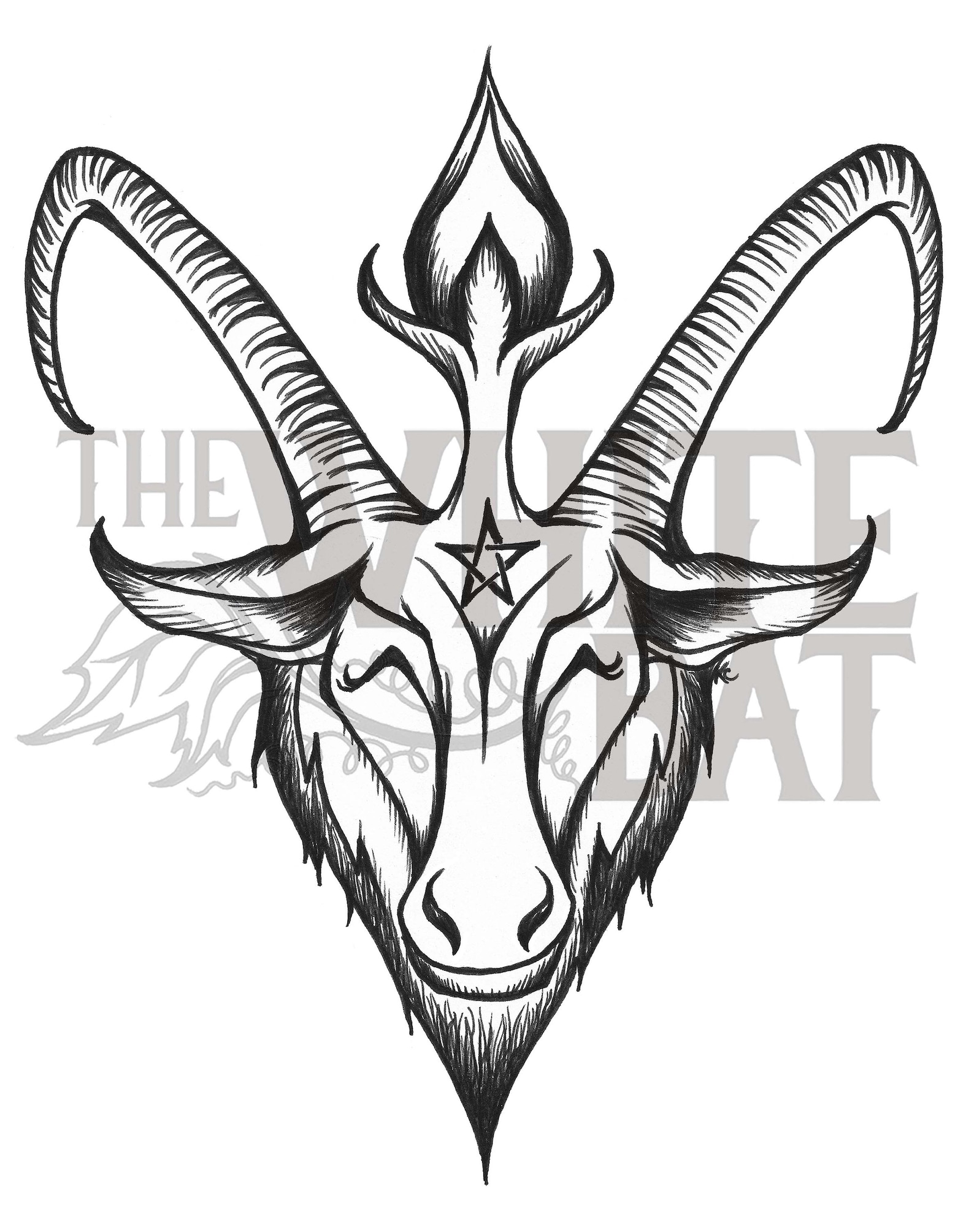 Black and White Happy Baphomet - Digital Art (downloadable Image File ...