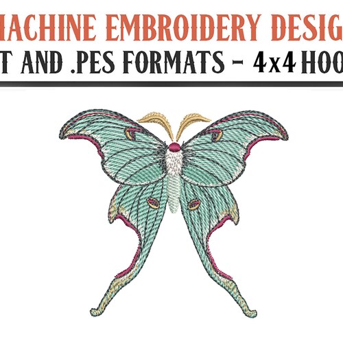 Luna Moth Redwork Machine Embroidery Pattern Design Digital - Etsy