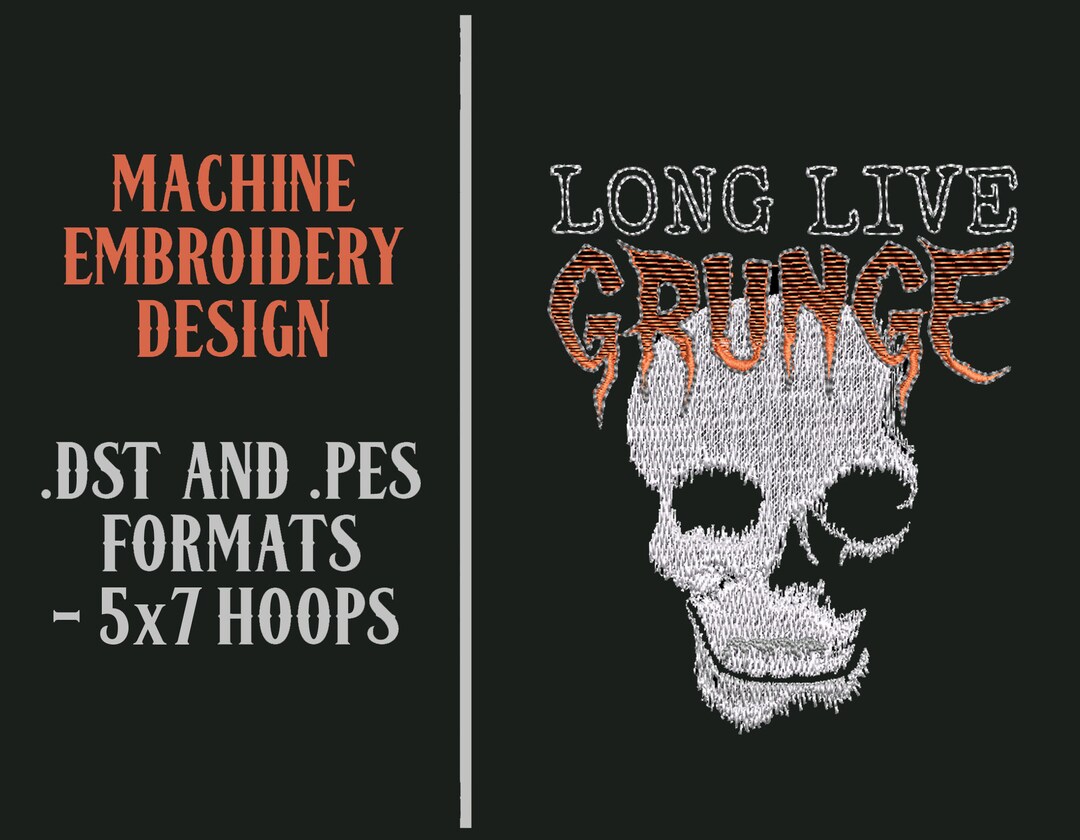 Long Live Grunge Skull - Machine Embroidery Design - Digital Download ...