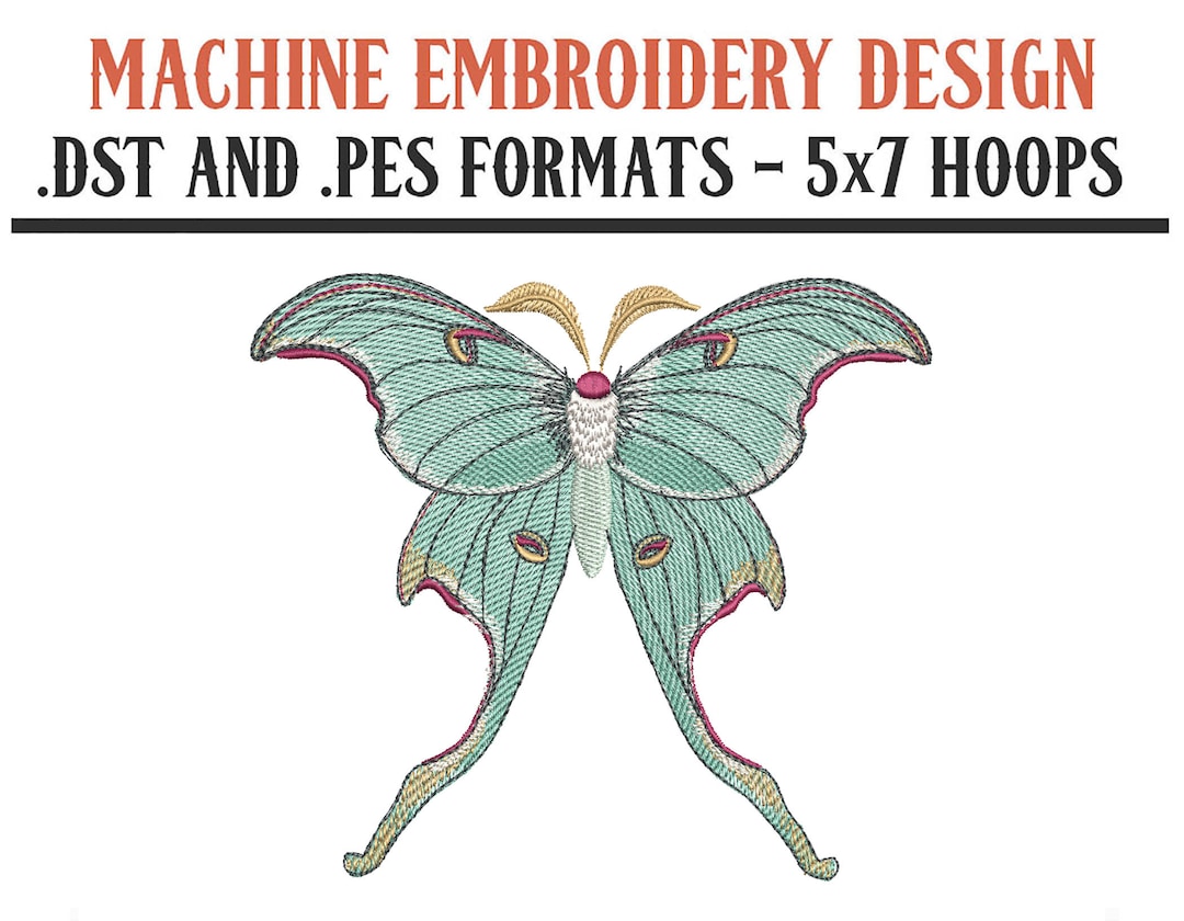 Luna Moth - Machine Embroidery Design - Digital Download - 5x7 Hoops ...