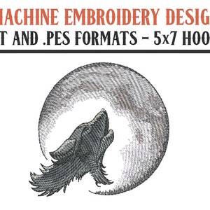 Howling Wolf and Full Moon - Machine Embroidery Design - Digital ...
