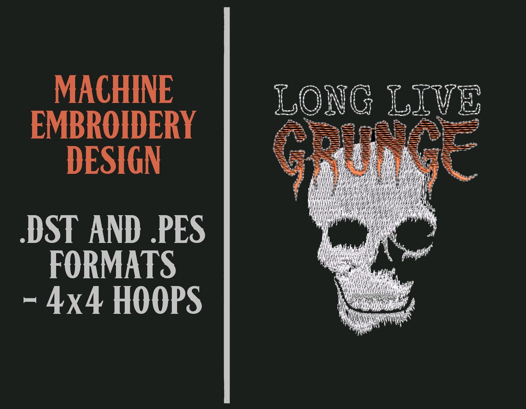Long Live Grunge Skull - Machine Embroidery Design - Digital Download ...