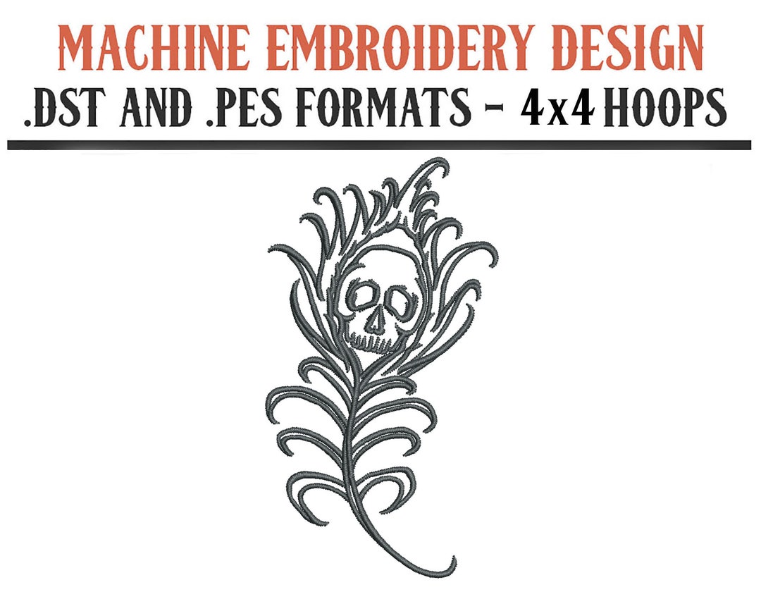 Spooky Skull Fantasy Feder (einfarbig) - Maschinenstickerei Design ...