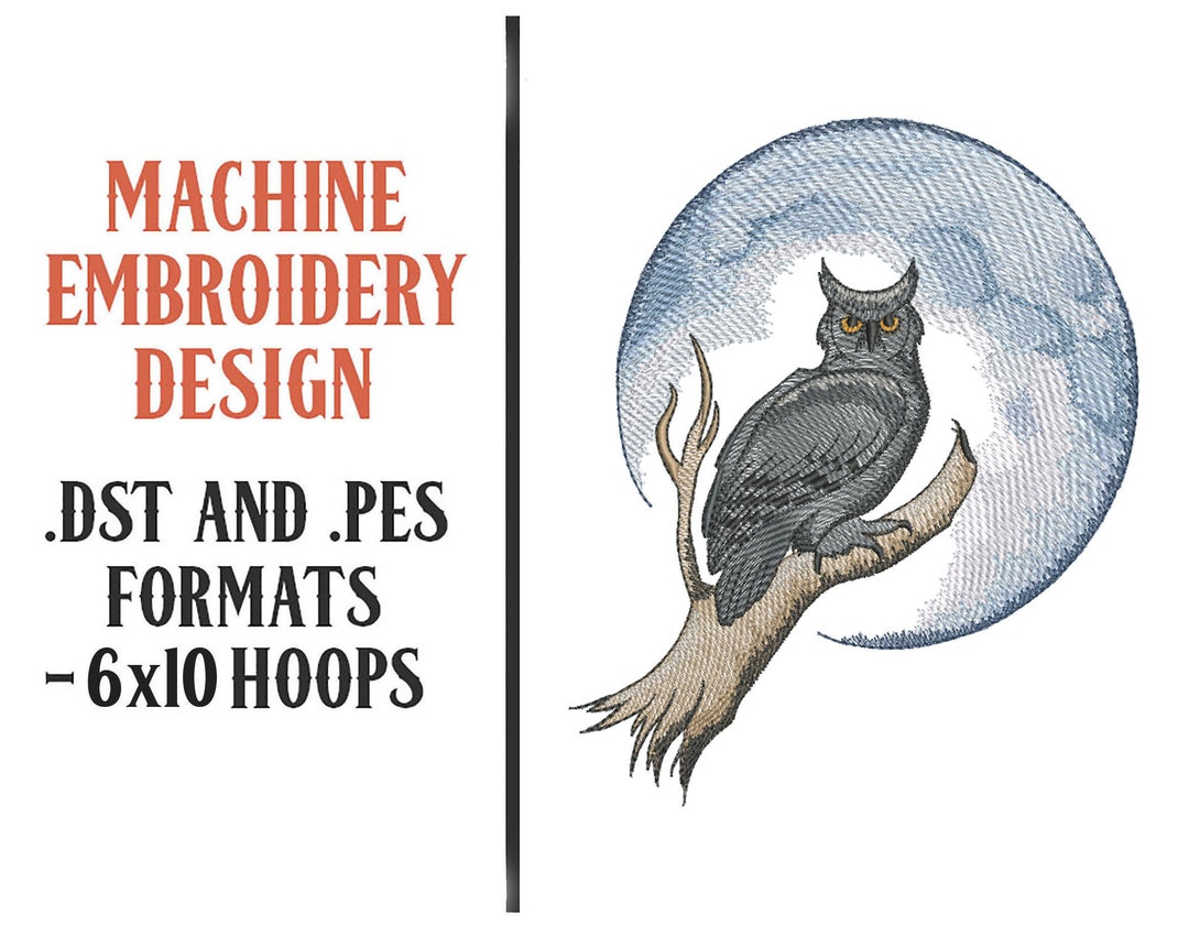 Owl and Full Moon - Machine Embroidery Design - Digital Download - 6x10 ...