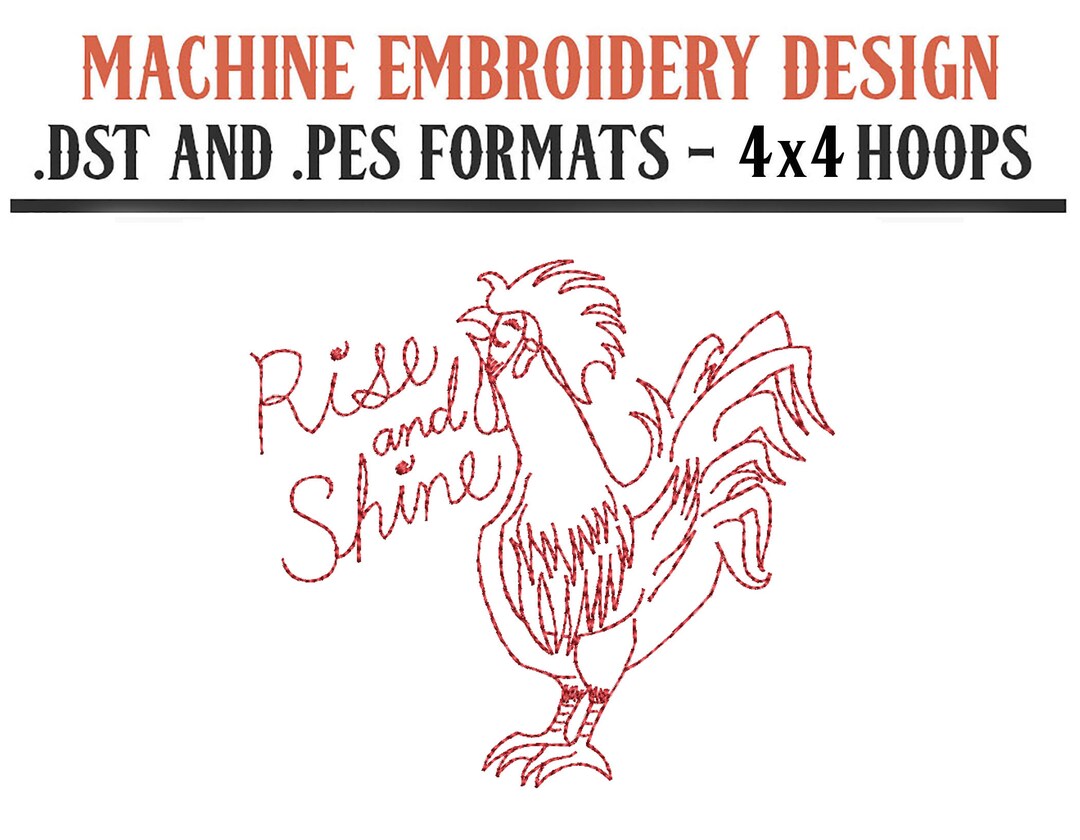 Rise and Shine Redwork Rooster - Machine Embroidery Design - Digital ...