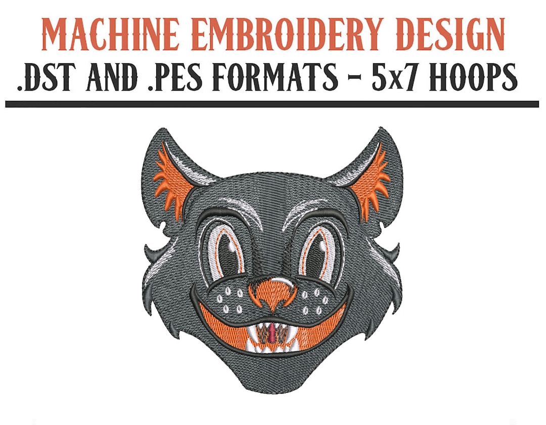 Vintage Halloween Cat - Machine Embroidery Design - Digital Download ...