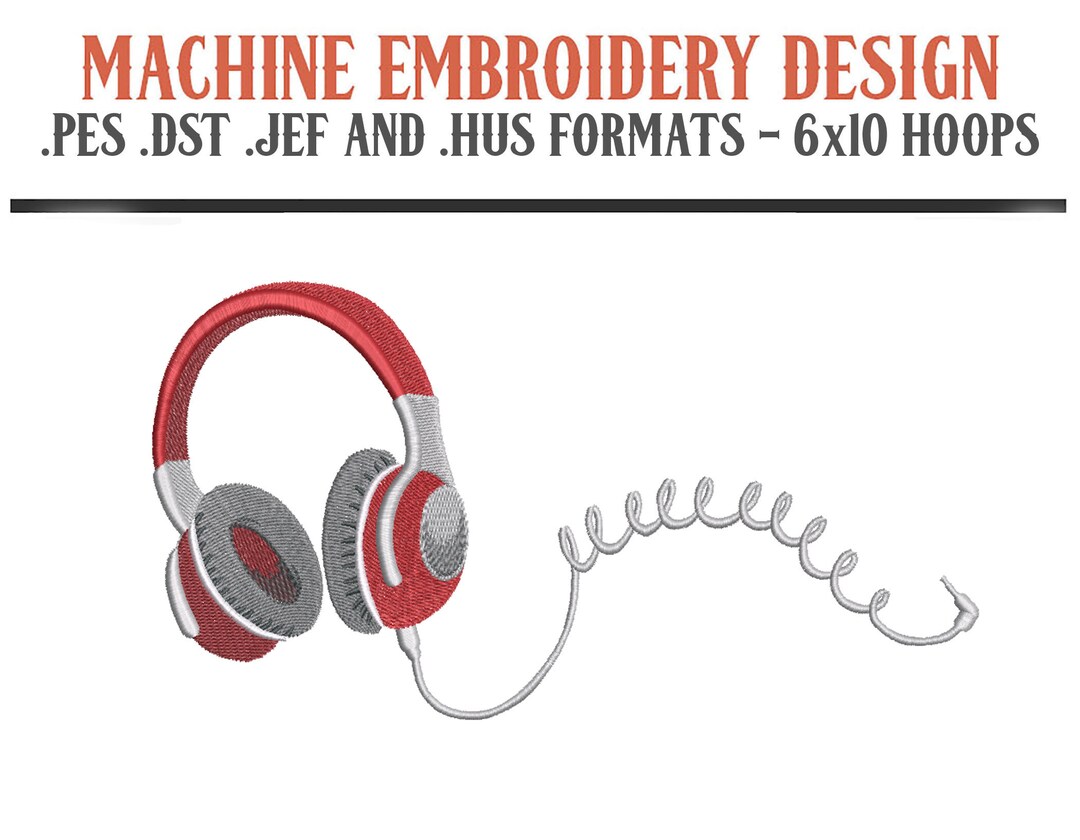 Headphones - Machine Embroidery Design - Digital Download - 6x10 Hoops ...