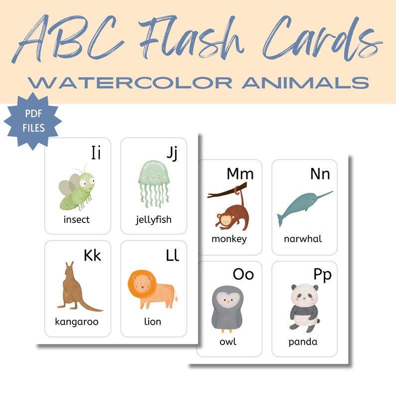 PRINTABLE ABC Alphabet Watercolor Animal Flash Cards | Kids | A-Z ...