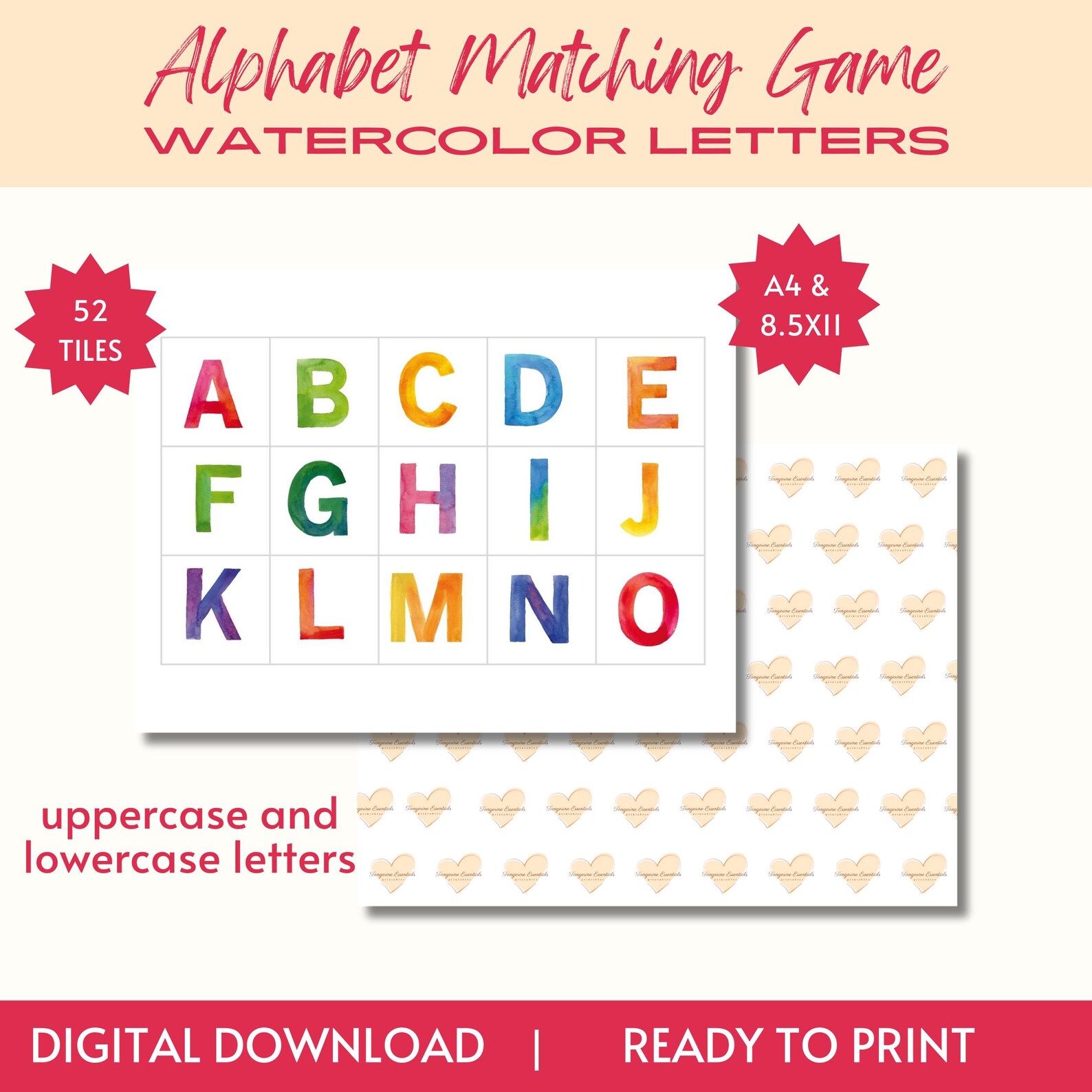 PRINTABLE ABC Alphabet Watercolor Letters Matching Memory Game | Kids ...