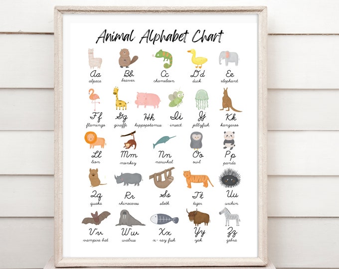 Alphabet Cursive and Print Letters Writing Chart Set, Printable Art ...