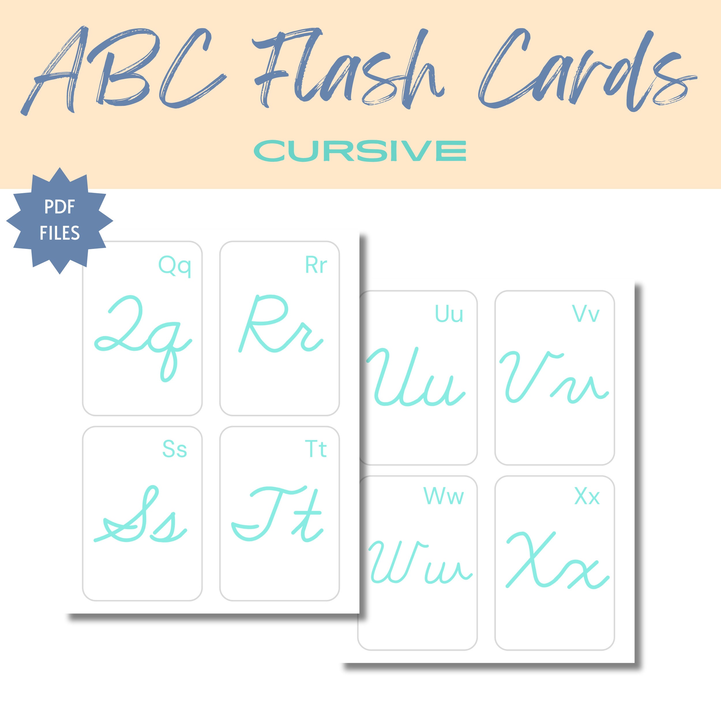 PRINTABLE ABC Alphabet Cursive Flash Cards Kids A-Z Homeschool PDF ...