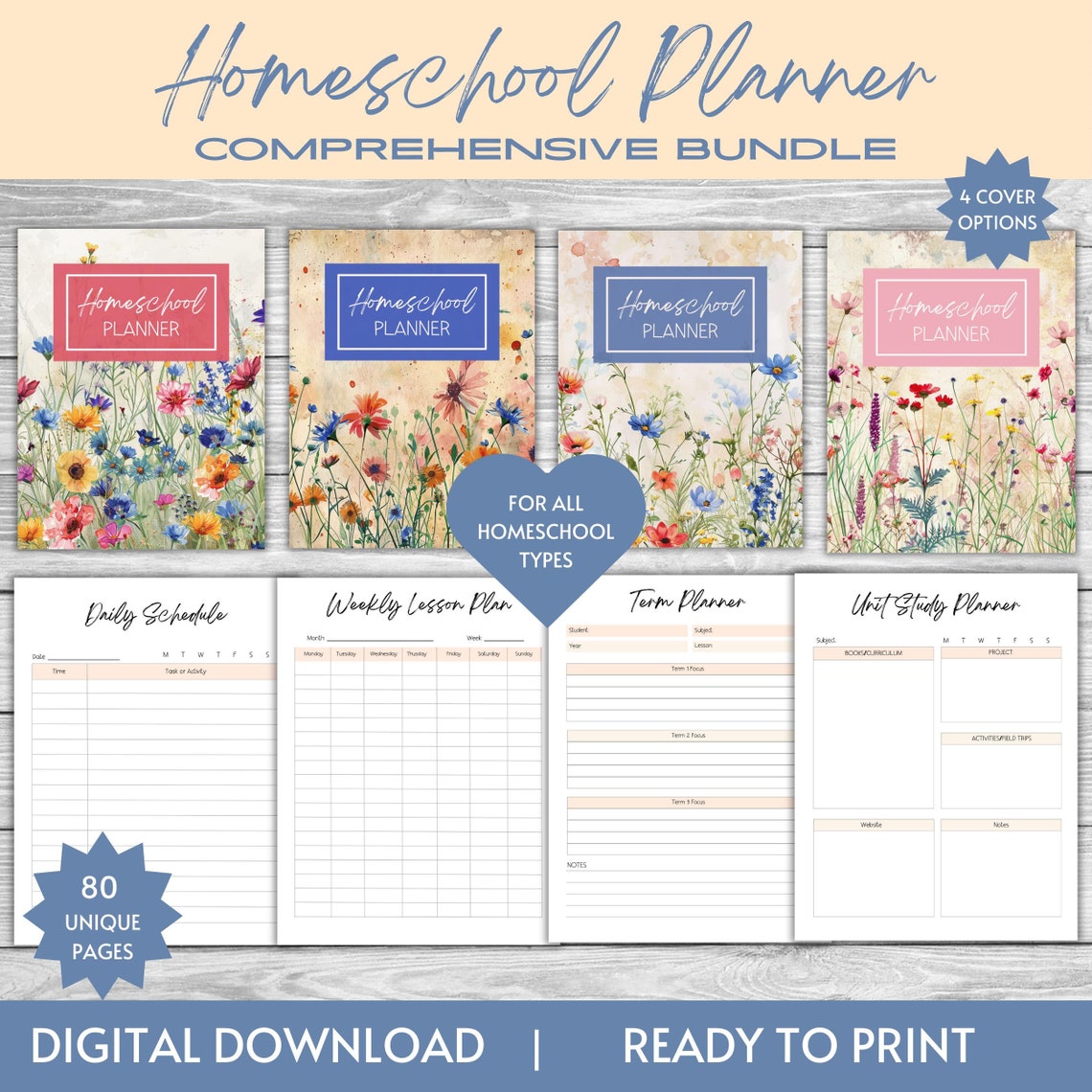 PRINTABLE Homeschool Planner | Undated | Floral Design | PDF | Digital ...