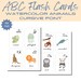 Printable ABC Alphabet Watercolor Animal Flash Cards in CURSIVE Kids A ...