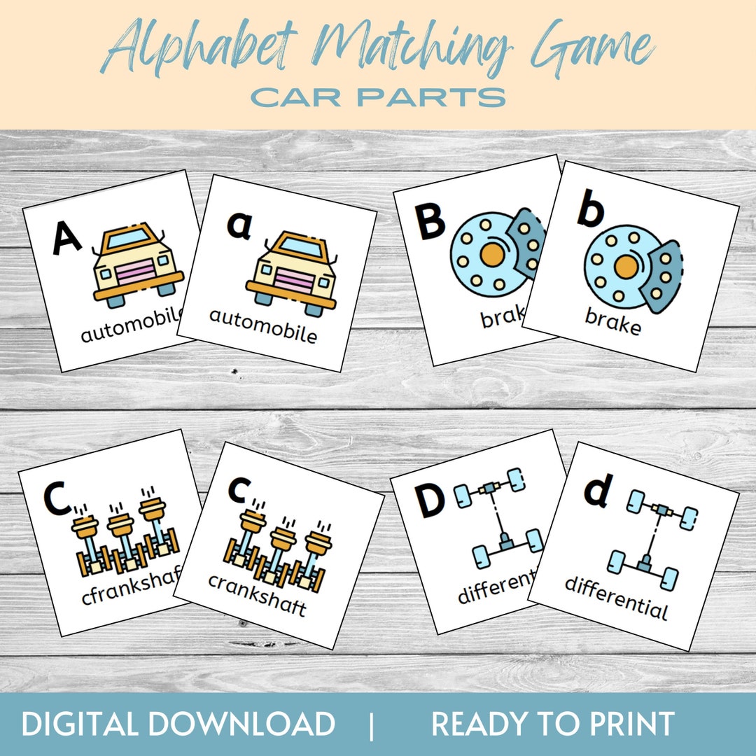 PRINTABLE ABC Alphabet Car Parts Matching Memory Game | Kids | A-Z ...
