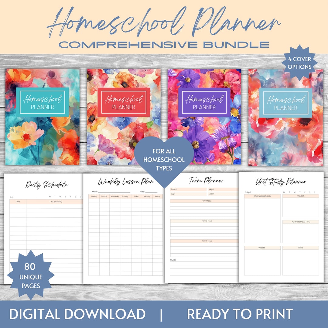PRINTABLE Homeschool Planner | Undated | Floral Design | PDF | Digital ...