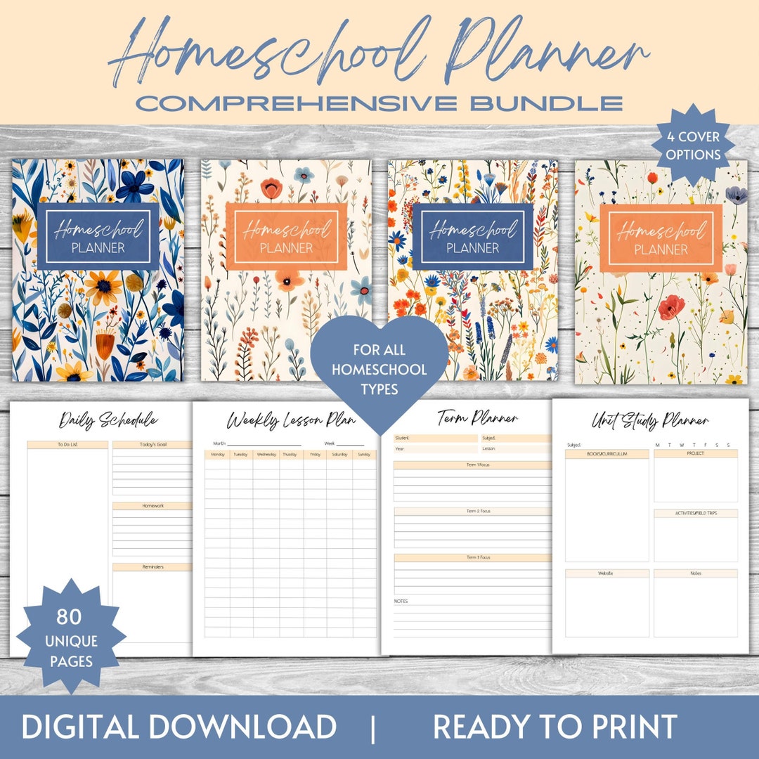 PRINTABLE Homeschool Planner | Undated | Floral Design | PDF | Digital ...