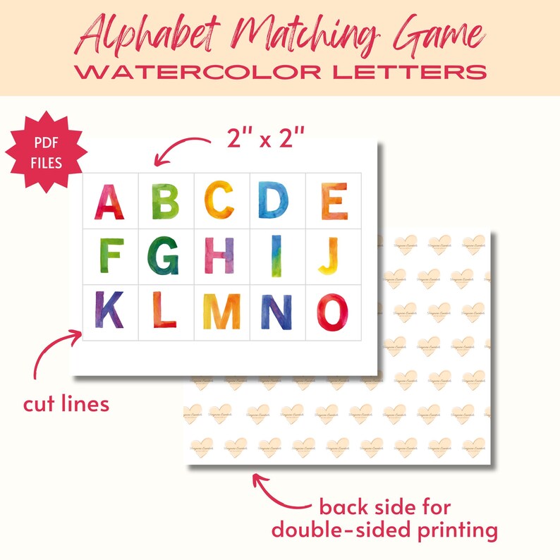 PRINTABLE ABC Alphabet Watercolor Letters Matching Memory Game | Kids ...