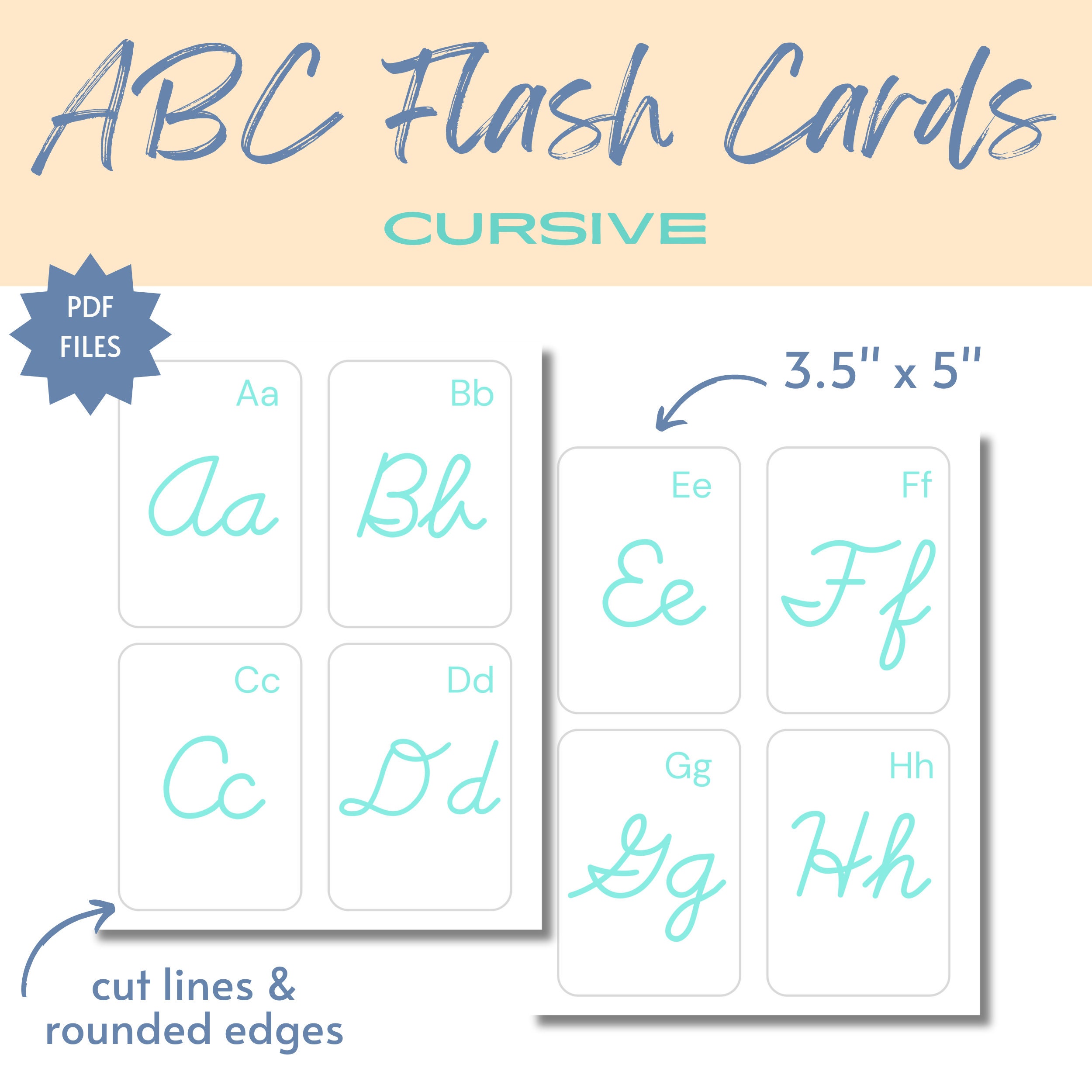 PRINTABLE ABC Alphabet Cursive Flash Cards Kids A-Z Homeschool PDF ...