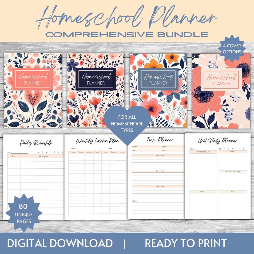 PRINTABLE Homeschool Planner | Undated | Floral Design | PDF | Digital ...