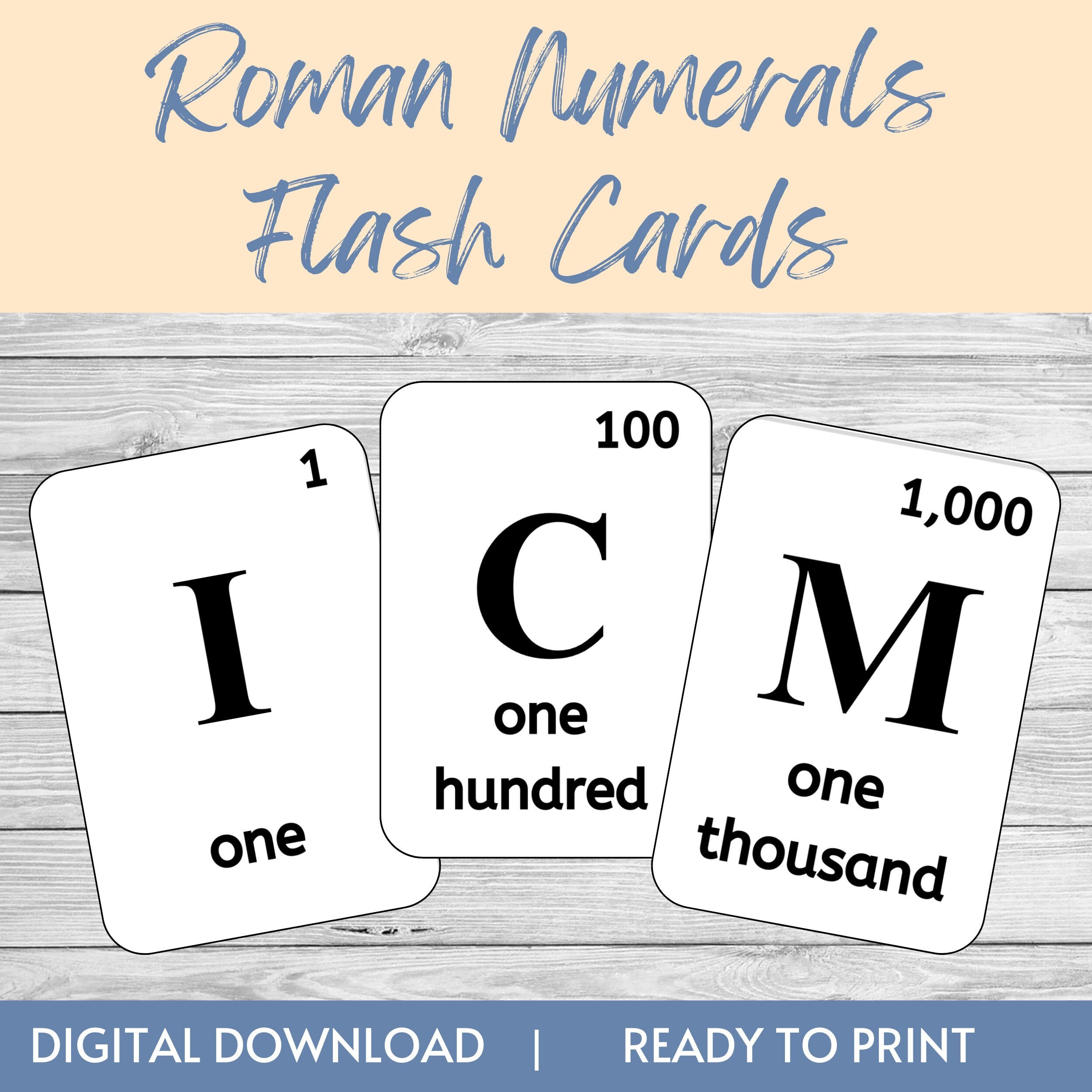 PRINTABLE Roman Numerals Flash Cards | Kids | A-Z | Homeschool | PDF ...