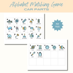 PRINTABLE ABC Alphabet Car Parts Matching Memory Game | Kids | A-Z ...