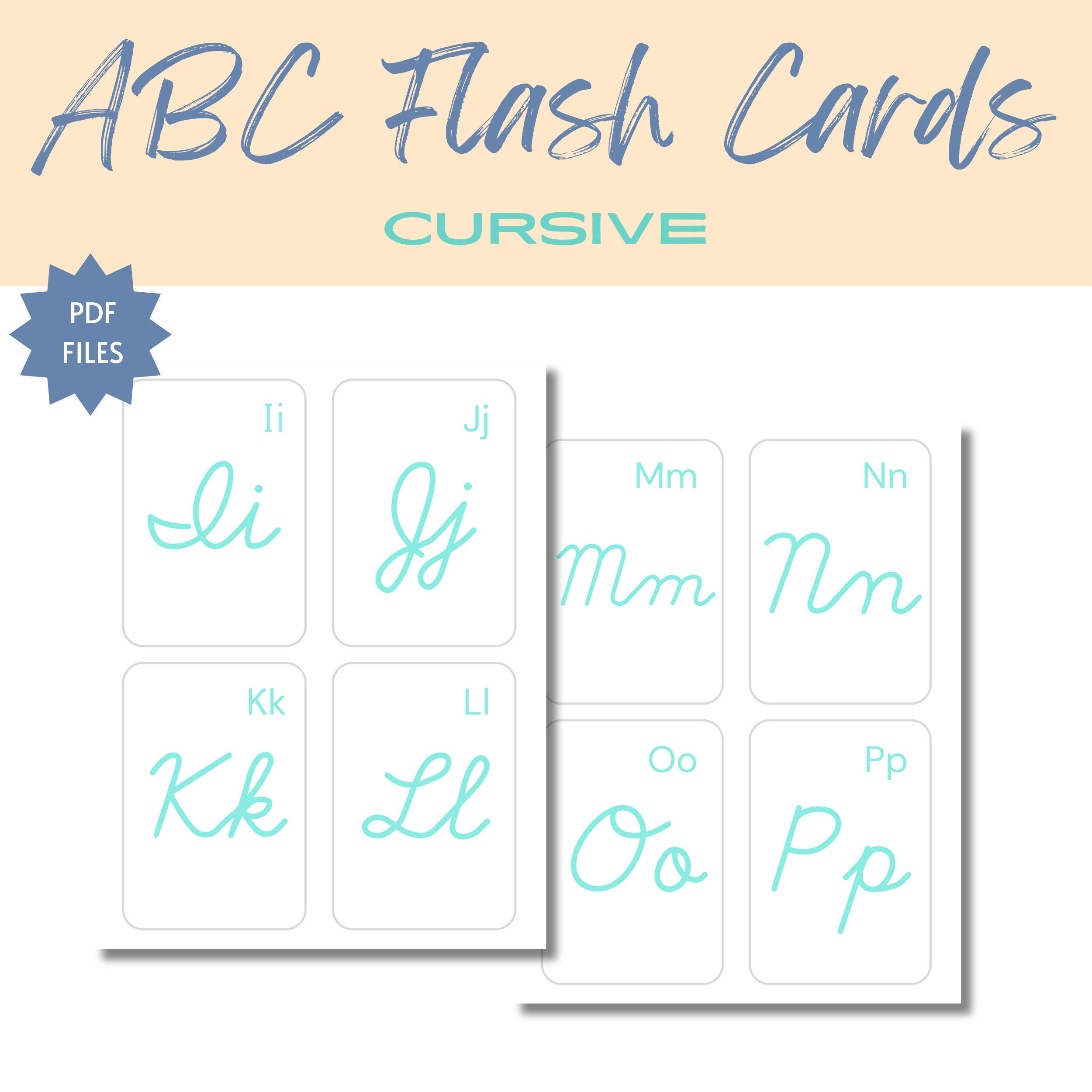 PRINTABLE ABC Alphabet Cursive Flash Cards Kids A-Z Homeschool PDF ...