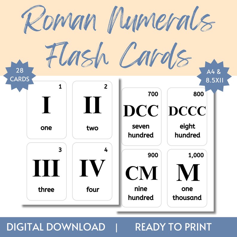 PRINTABLE Roman Numerals Flash Cards | Kids | A-Z | Homeschool | PDF ...