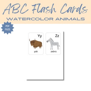 PRINTABLE ABC Alphabet Watercolor Animal Flash Cards | Kids | A-Z ...
