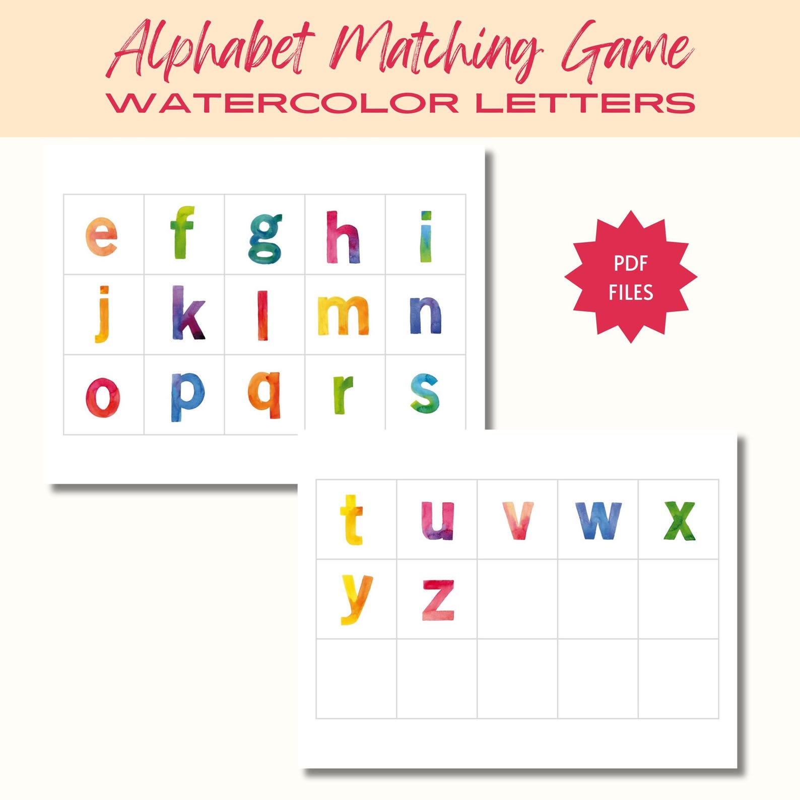 PRINTABLE ABC Alphabet Watercolor Letters Matching Memory Game | Kids ...