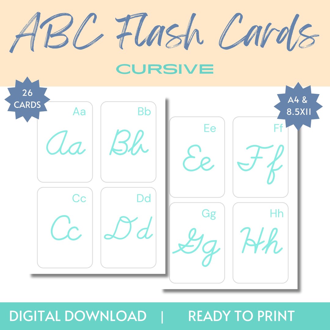 PRINTABLE ABC Alphabet Cursive Flash Cards Kids A-Z Homeschool PDF ...