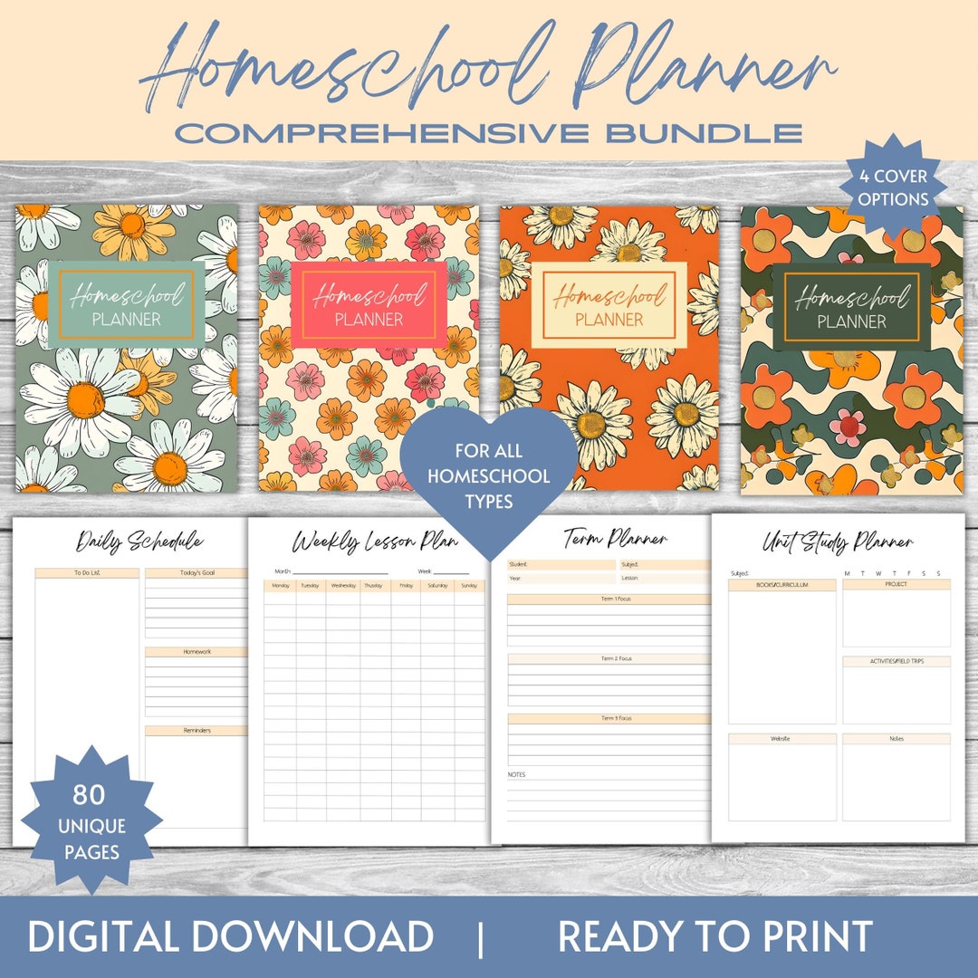 PRINTABLE Homeschool Planner | Undated | Retro | 70s | PDF | Digital ...