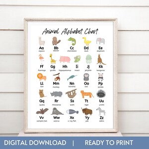 PRINTABLE Watercolor Animal Alphabet ABC Chart Poster | Kids | A-Z ...