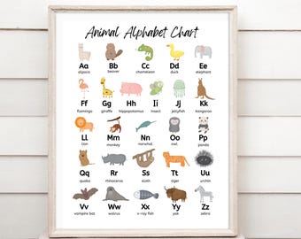 PRINTABLE Watercolor Animal CURSIVE Alphabet Chart Poster | Kids ...