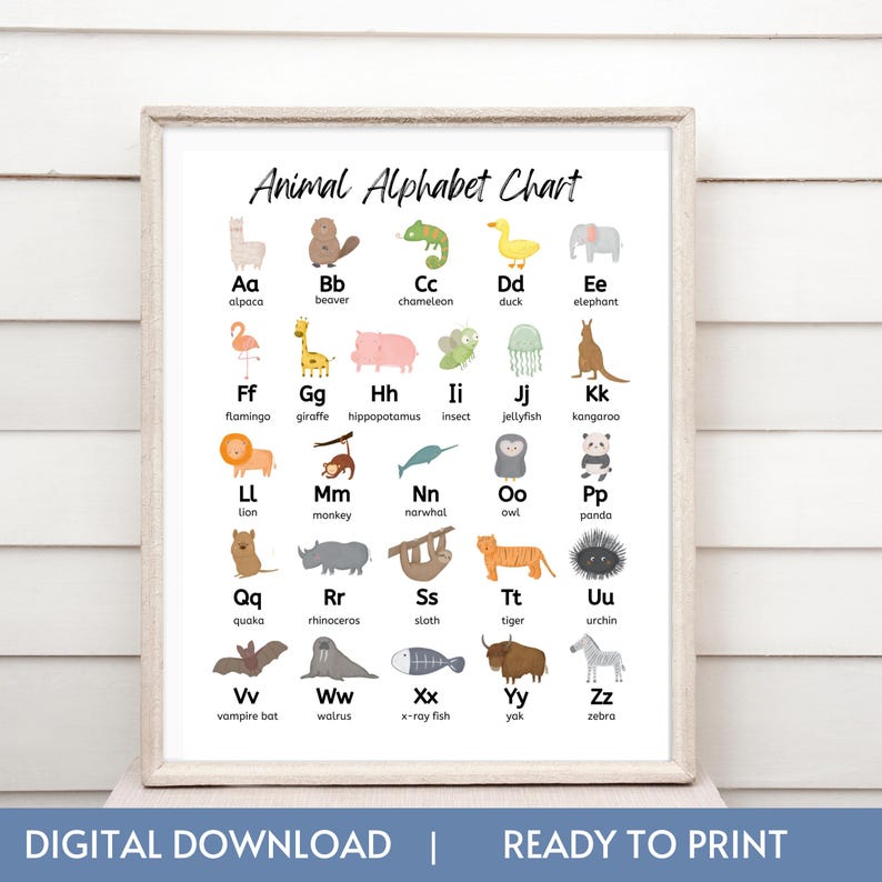 PRINTABLE Watercolor Animal Alphabet ABC Chart Poster | Kids | A-Z ...