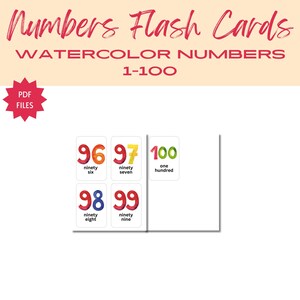 PRINTABLE Watercolor Numbers Flash Cards | Kids | 0-100 | Homeschool ...