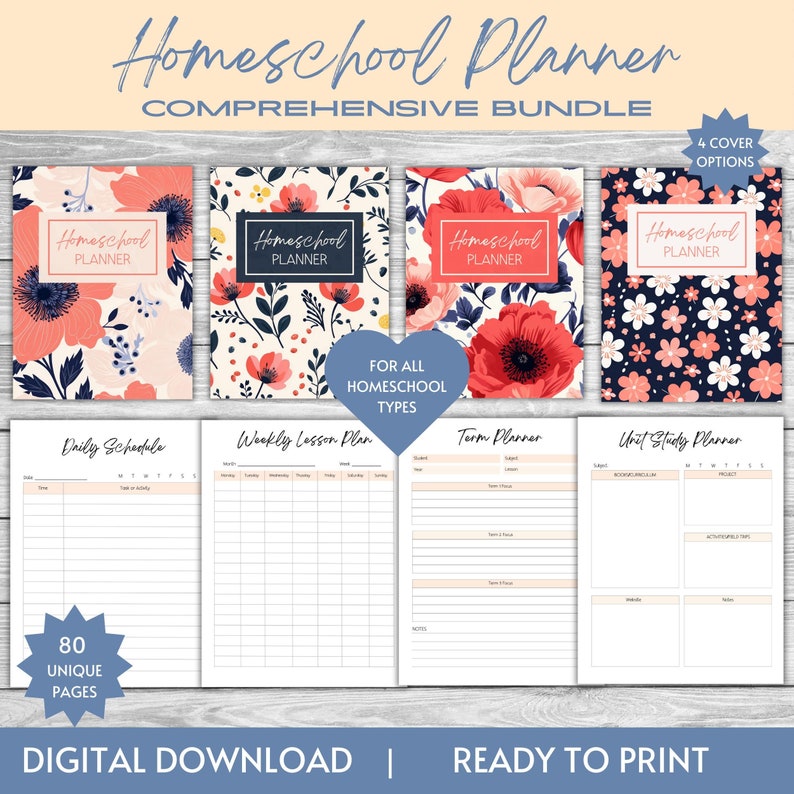 PRINTABLE Homeschool Planner | Undated | Floral Design | PDF | Digital ...