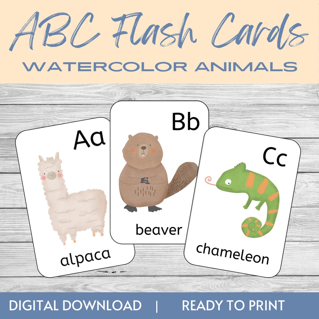 PRINTABLE ABC Alphabet Watercolor Animal Flash Cards | Kids | A-Z ...