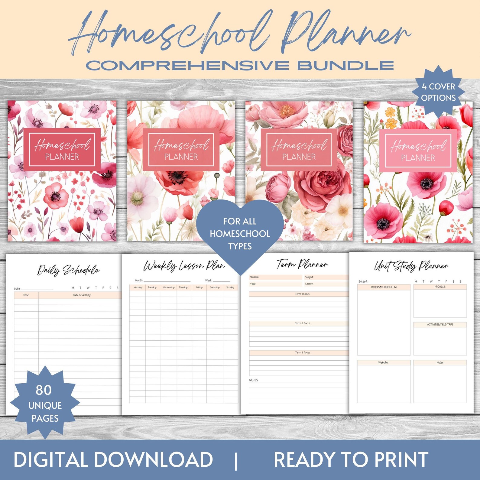 PRINTABLE Homeschool Planner | Undated | Floral Design | PDF | Digital ...