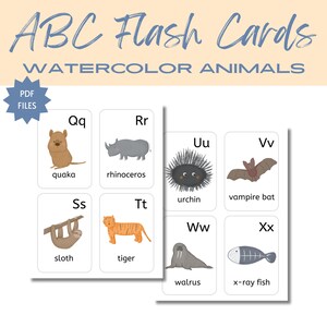 PRINTABLE ABC Alphabet Watercolor Animal Flash Cards | Kids | A-Z ...