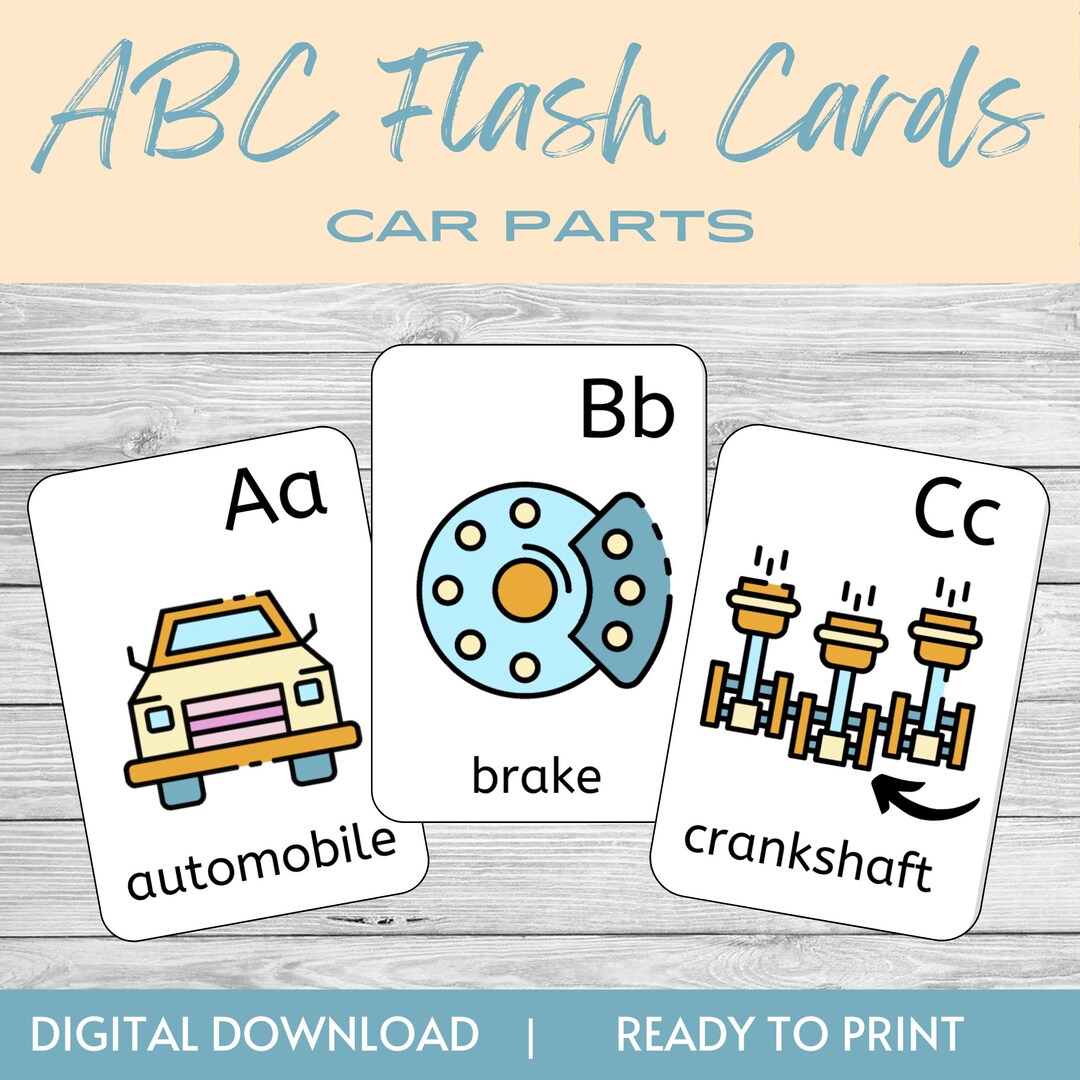PRINTABLE ABC Alphabet Auto Car Parts Flash Cards | Kids | A-Z ...