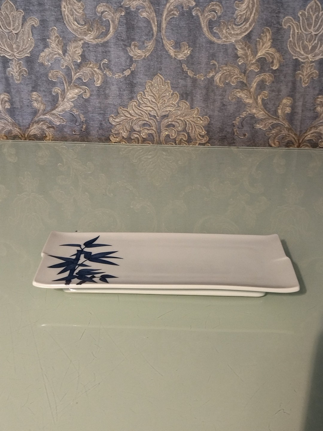Vintage Japanese Ceramic Bamboo Design Sushi Serving Rectangle Tray ...