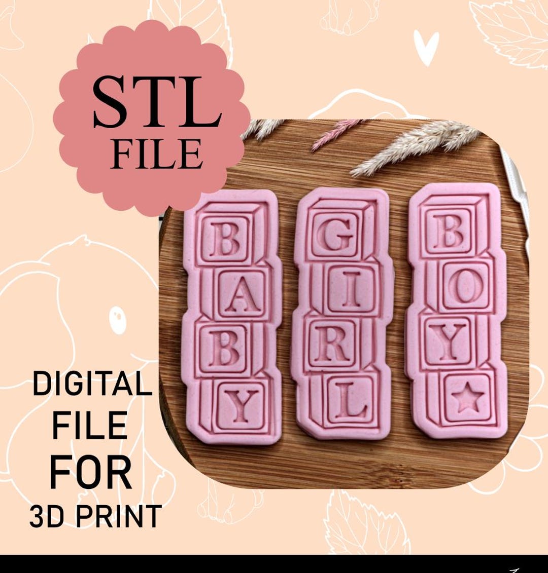 Digital STL File, Baby, Girl, Boy Blocks Cookie Cutter and Stamps, 3D ...