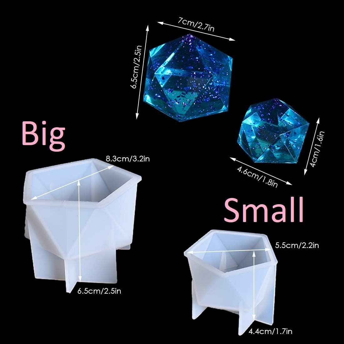 3D Multi-faceted Geometric Molds Diamond Jewelry Casting Molds Epoxy ...