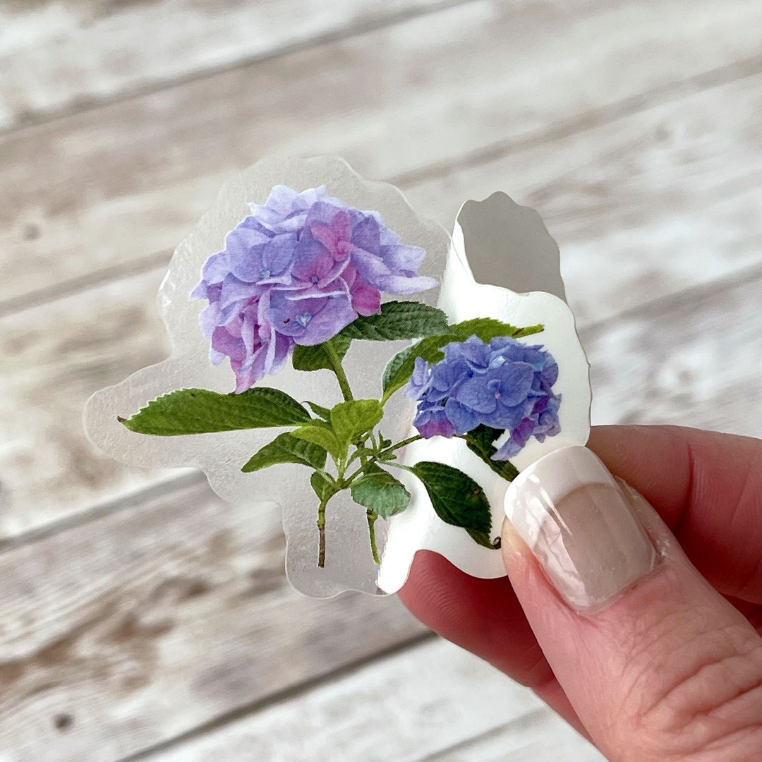 Clear Vinyl Purple Hydrangea Sticker, Flower Stickers, Floral Botanical ...